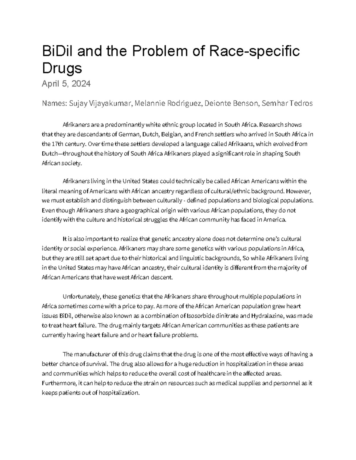 Copy of Lab 4 Bio Anth - BiDil and the Problem of Race-specific Drugs ...