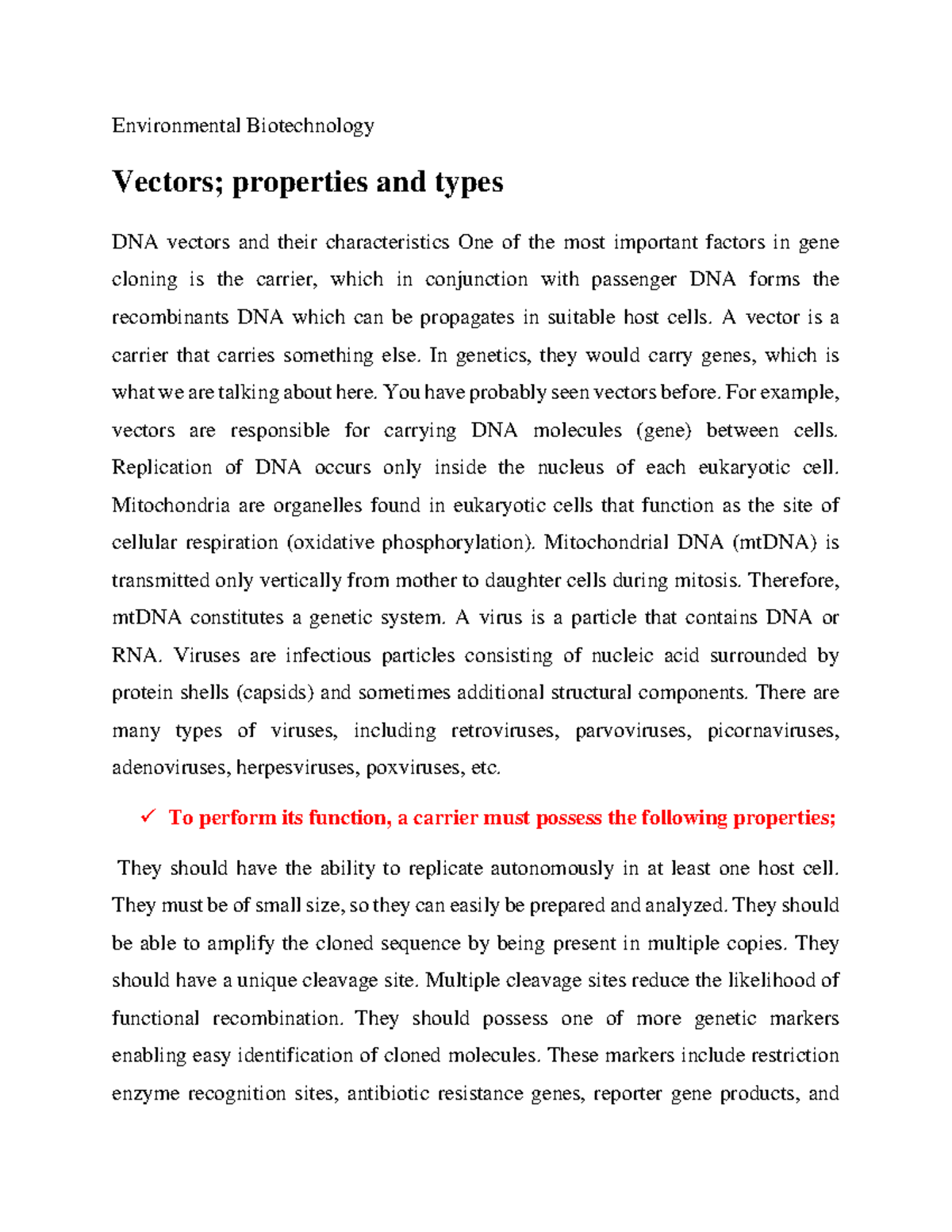 Vectors; properties and types - Environmental Biotechnology Vectors ...