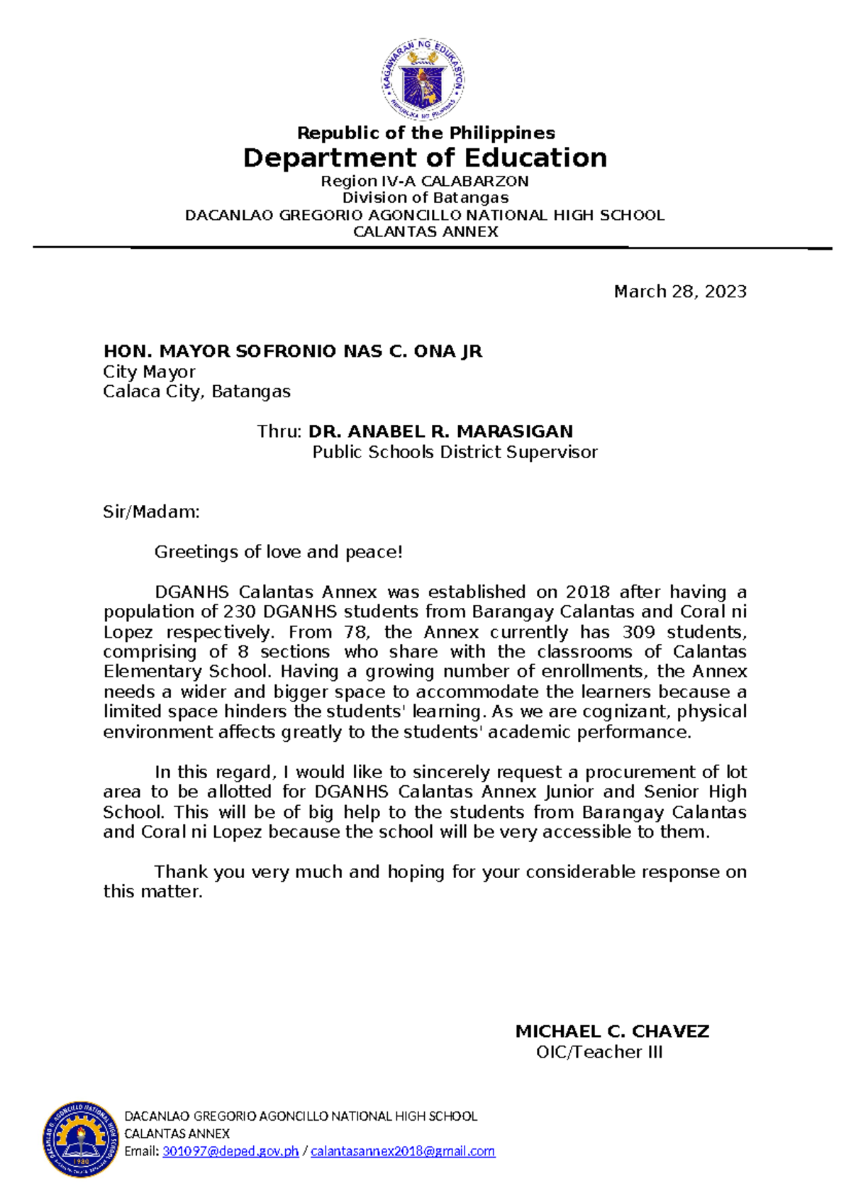 Letterhead calantas - DACANLAO GREGORIO AGONCILLO NATIONAL HIGH SCHOOL ...
