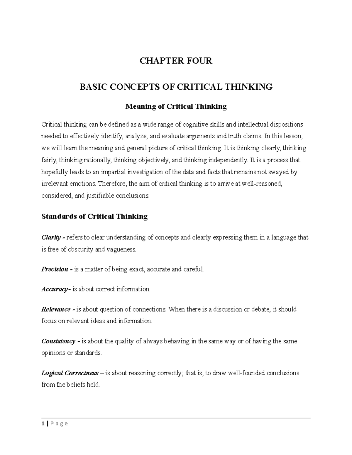 Chapter FOUR Critical Thinking - BUAD 303 - Studocu