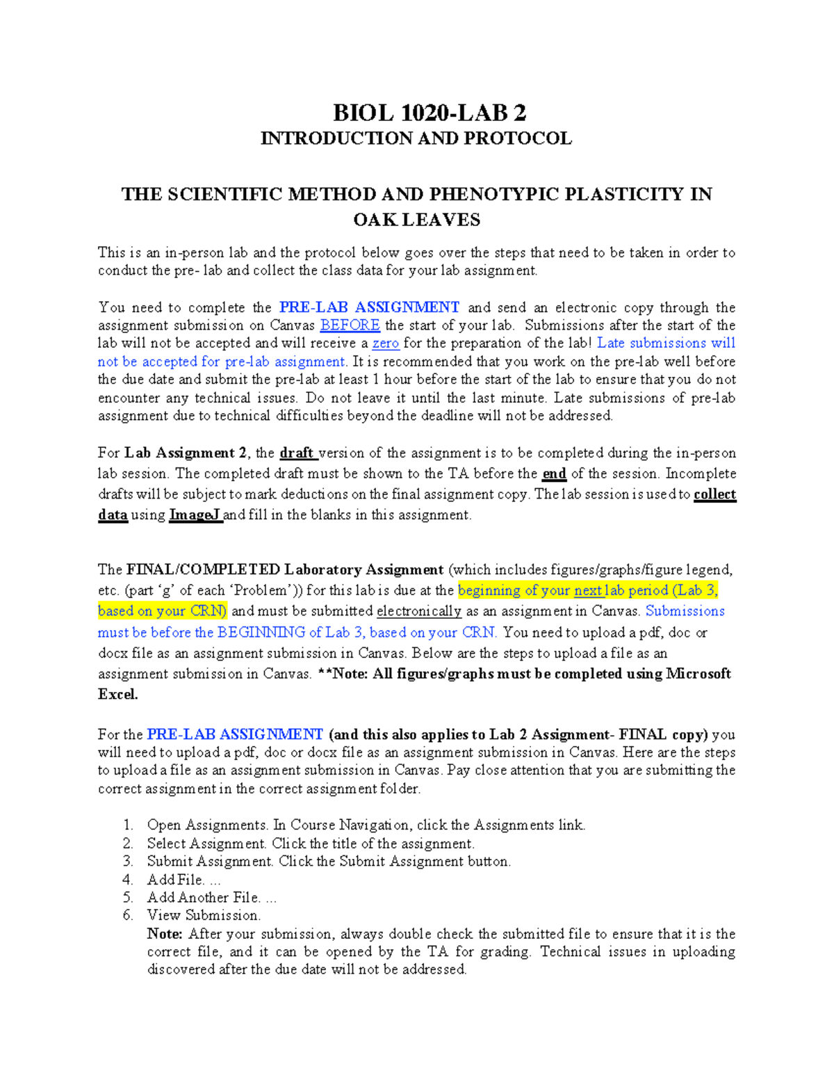 Lab 2 Introduction and Protocol - BIOL 1020-LAB 2 INTRODUCTION AND PROTOCOL THE SCIENTIFIC ...