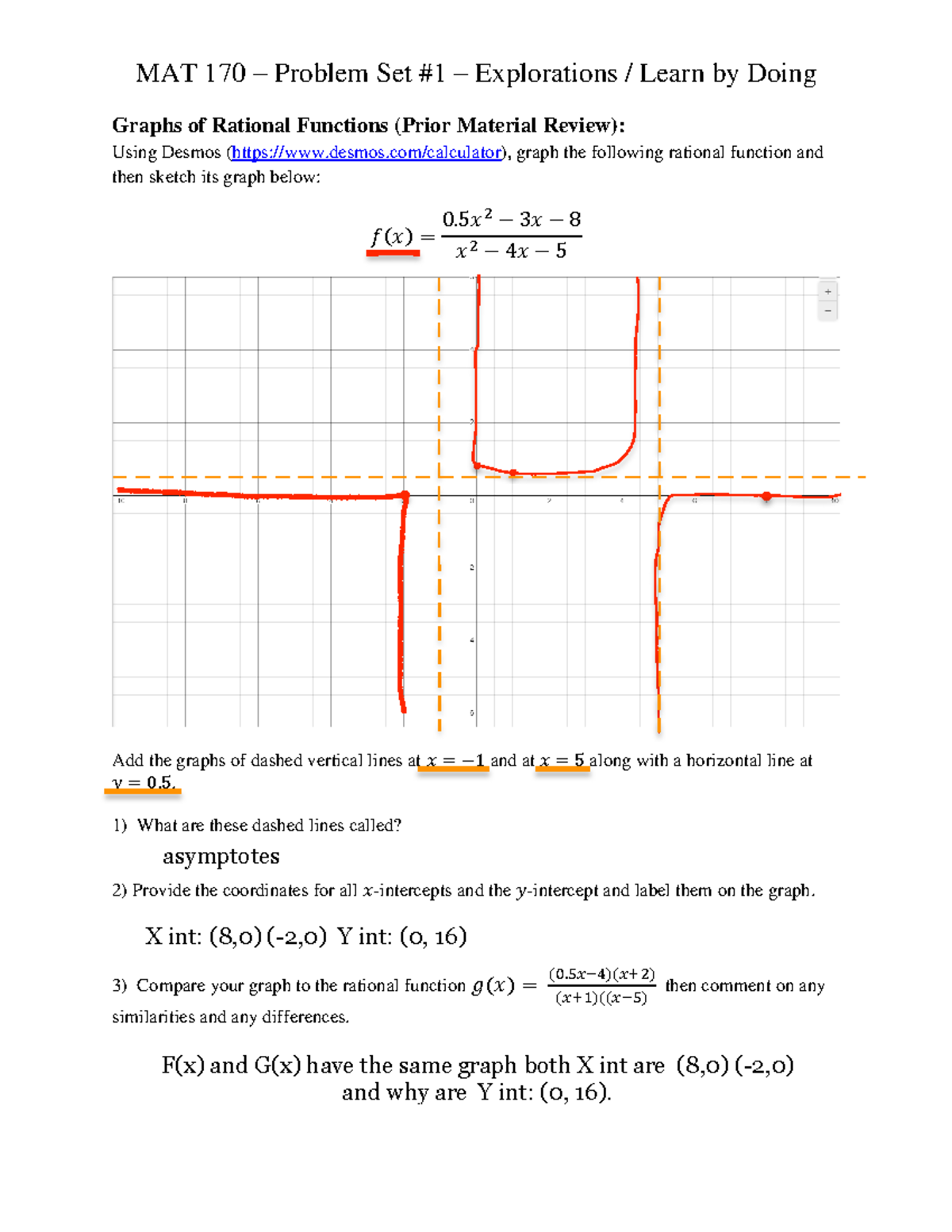 Mat 170 Problem Set 1 Algebra Mat 170 Problem Set 1 Explorations Learn By Doing