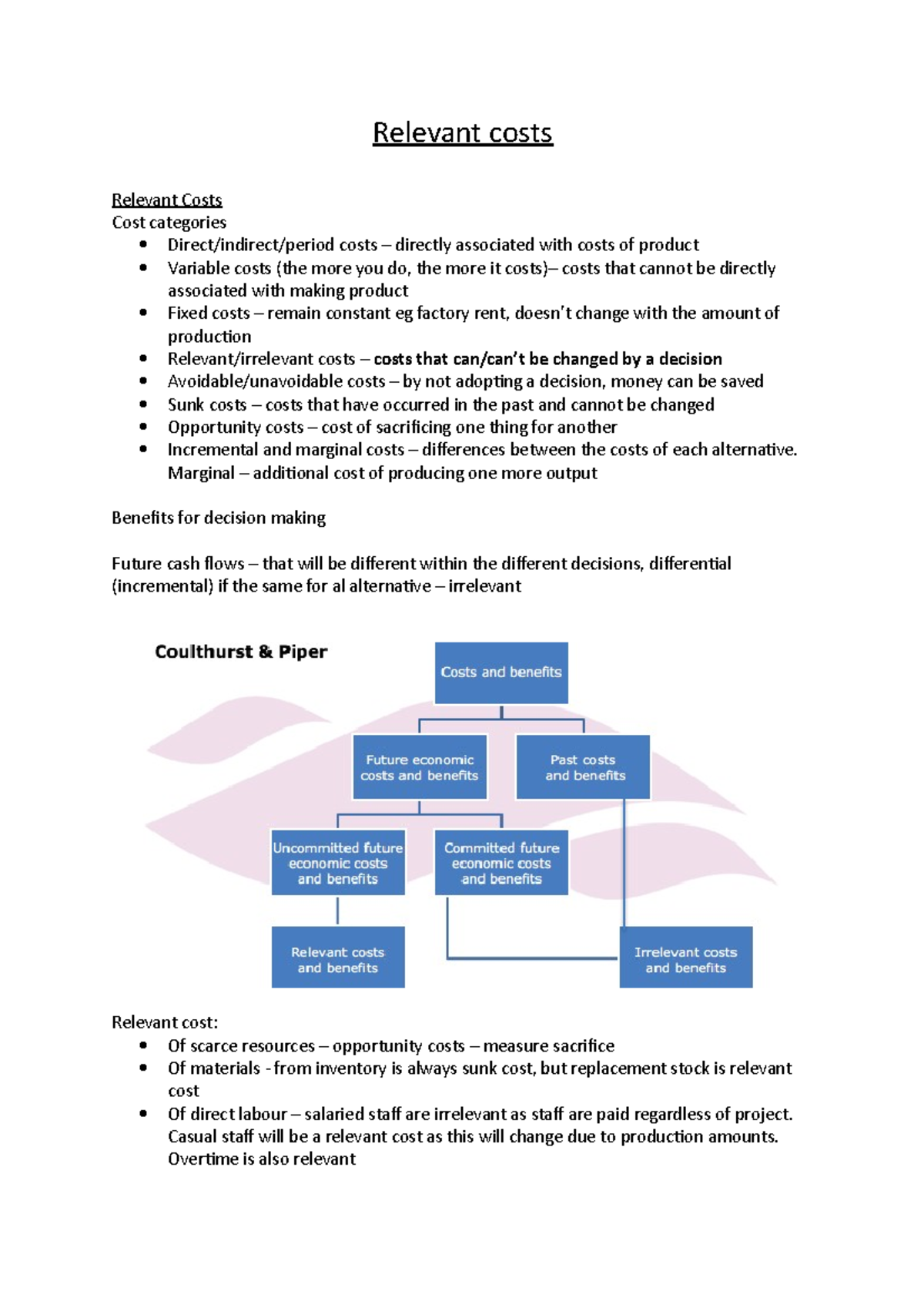 Relevant cost:Pricing decisions notes - Relevant costs Relevant Costs ...