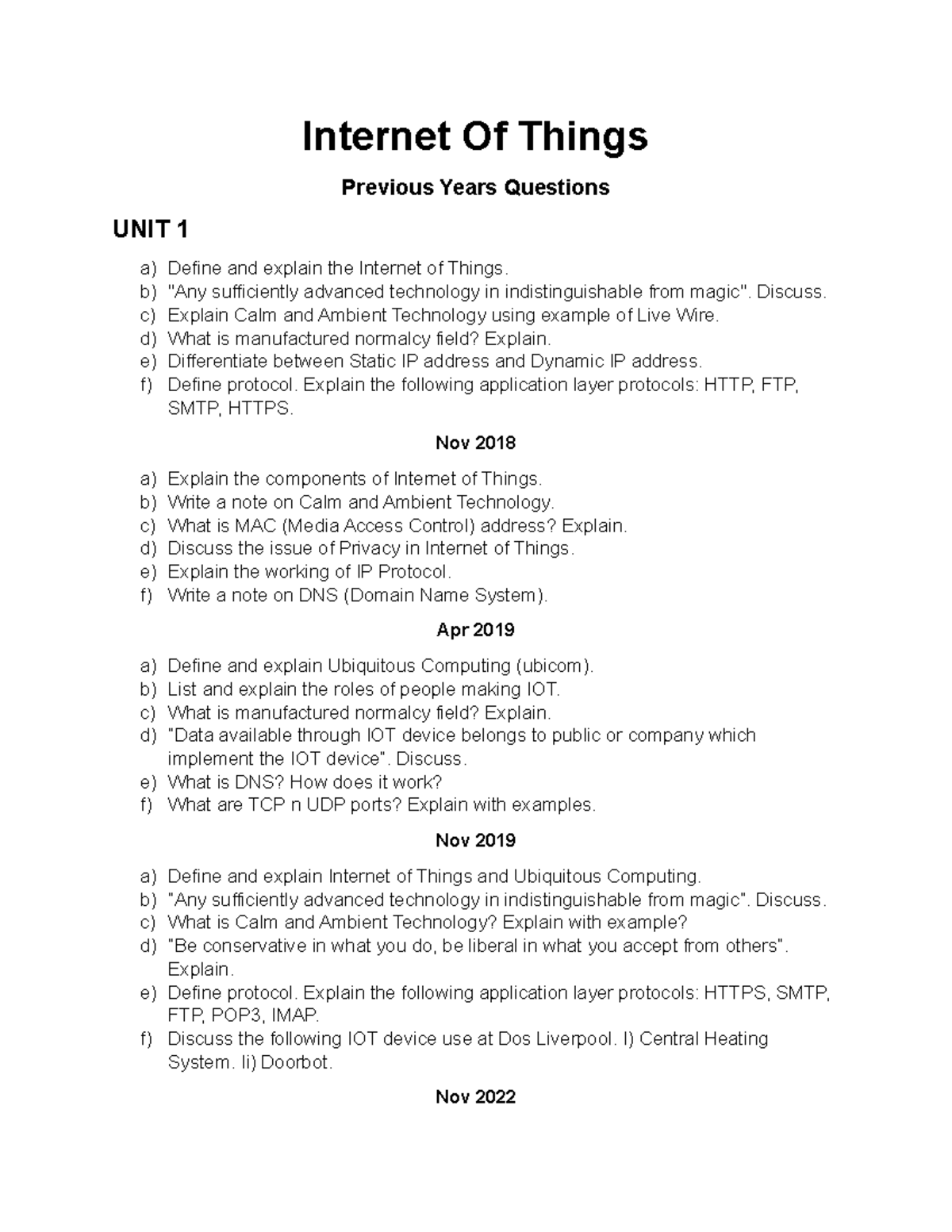 Que(IOT)py - Question paper combo - Internet Of Things Previous Years ...