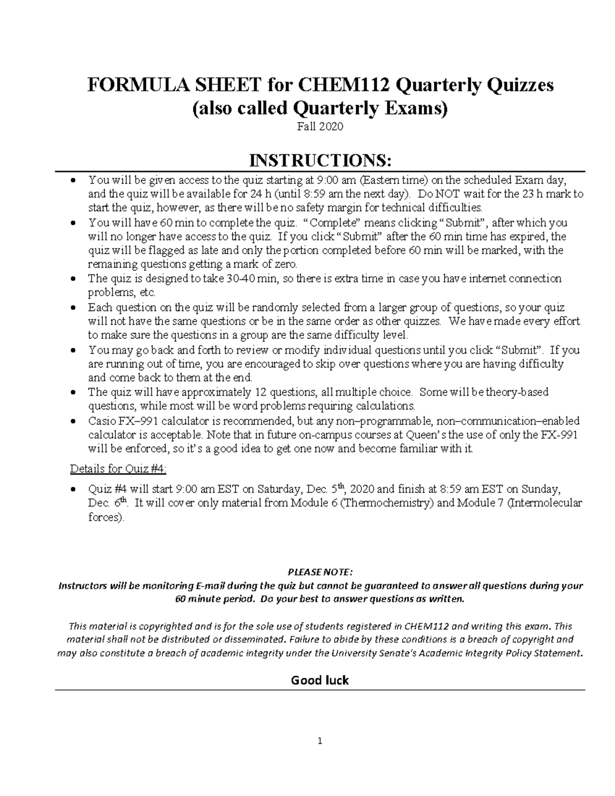 Formulas - equation sheet for physics eng queens - 1 FORMULA SHEET for ...