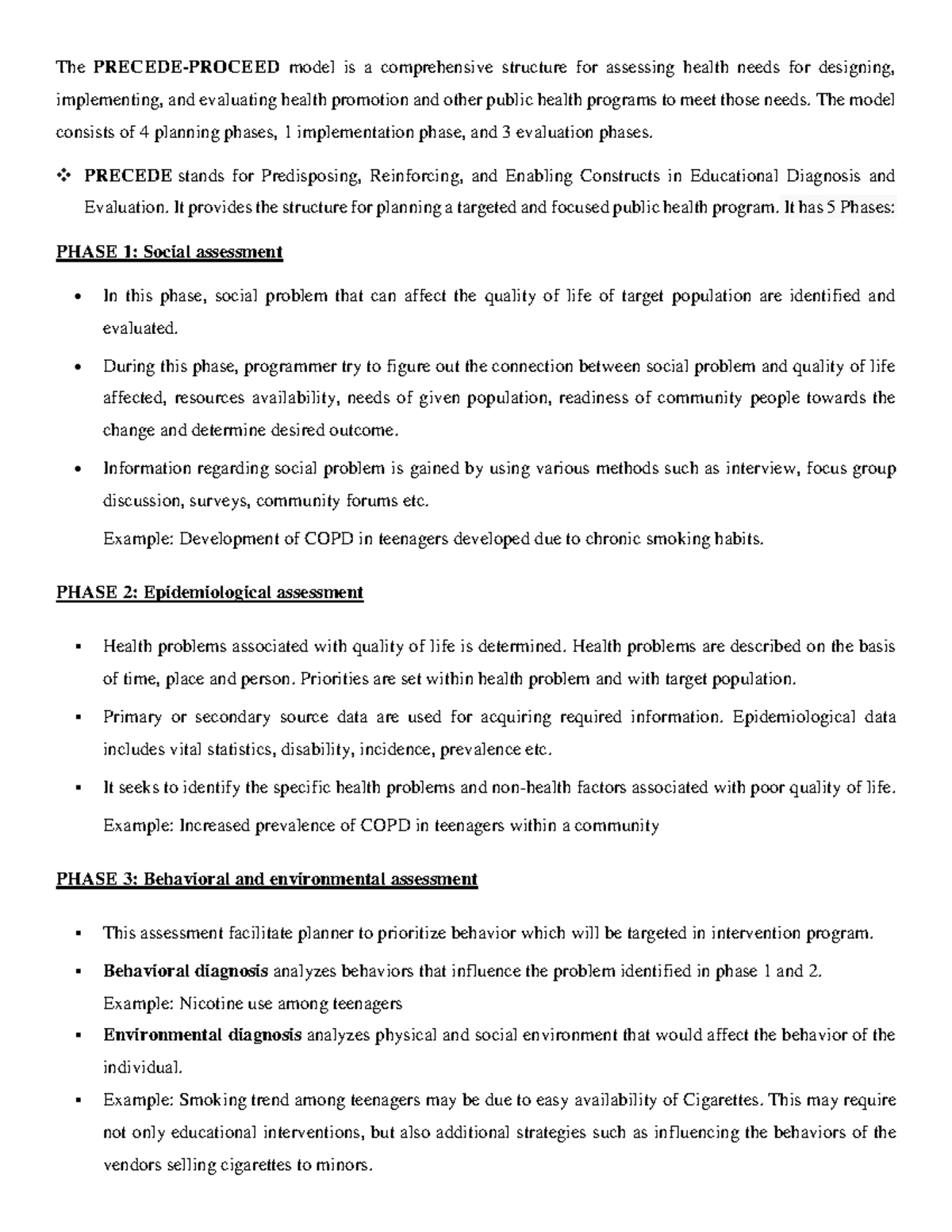 Preceed Proceed model - The PRECEDE-PROCEED model is a comprehensive ...