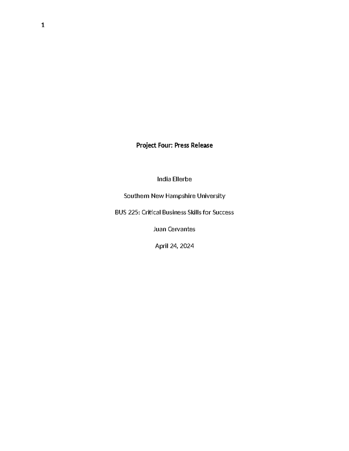 BUS225 Project Four IE - Assignment/Homework - 1 Project Four: Press ...