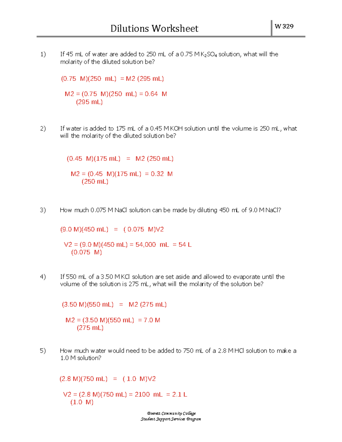 Sadie Orkin - Dilutions Worksheet - Dilutions Worksheet W 329 Everett ...