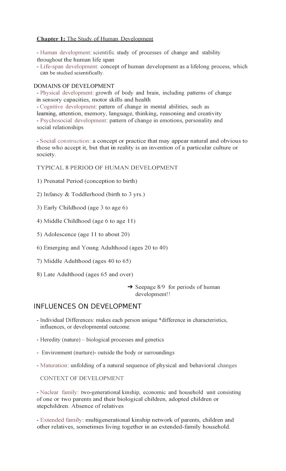 Dev psych reviewer - Chapter 1: The Study of Human Development Human development: scientific ...