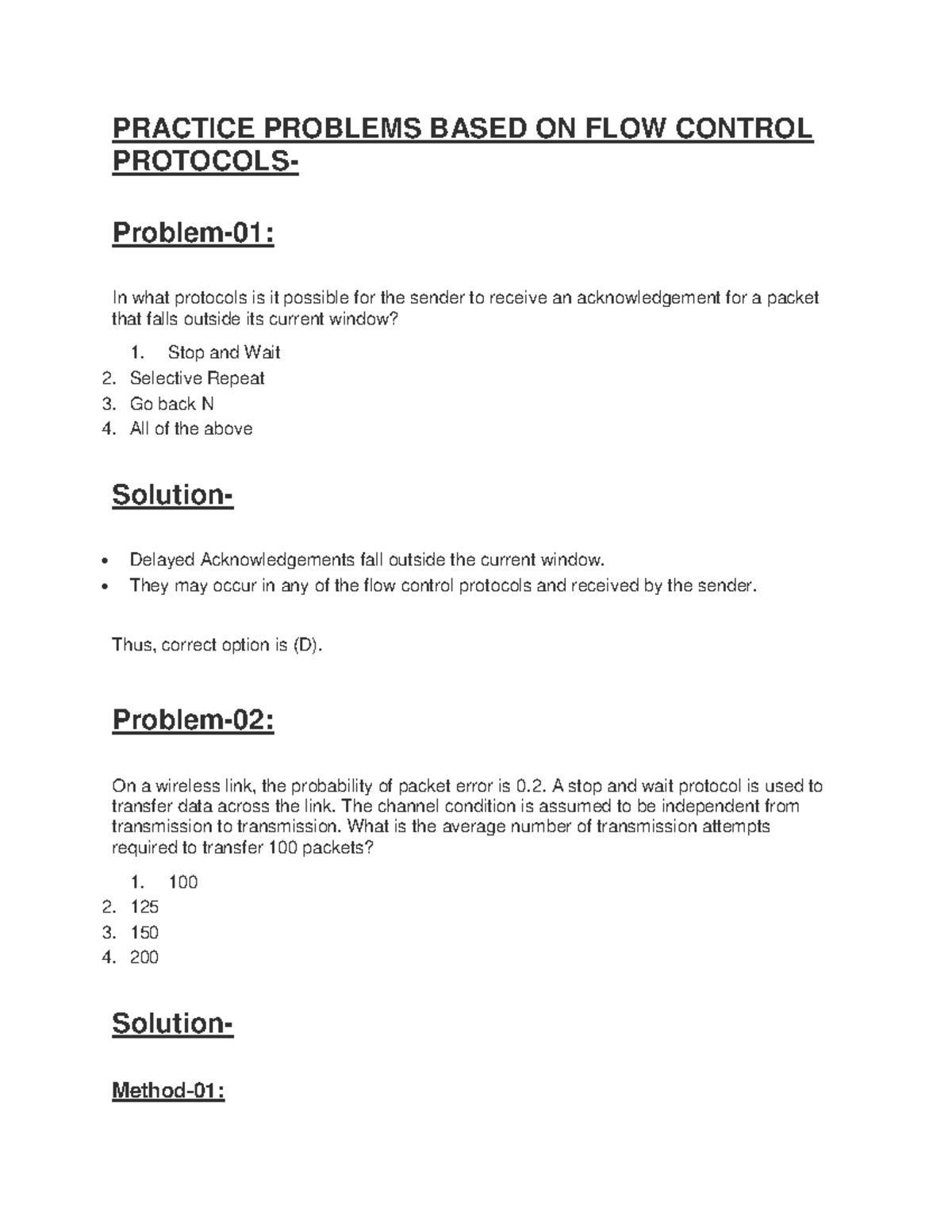Practice Problems Based ON FLOW Control Protocols - PRACTICE PROBLEMS ...