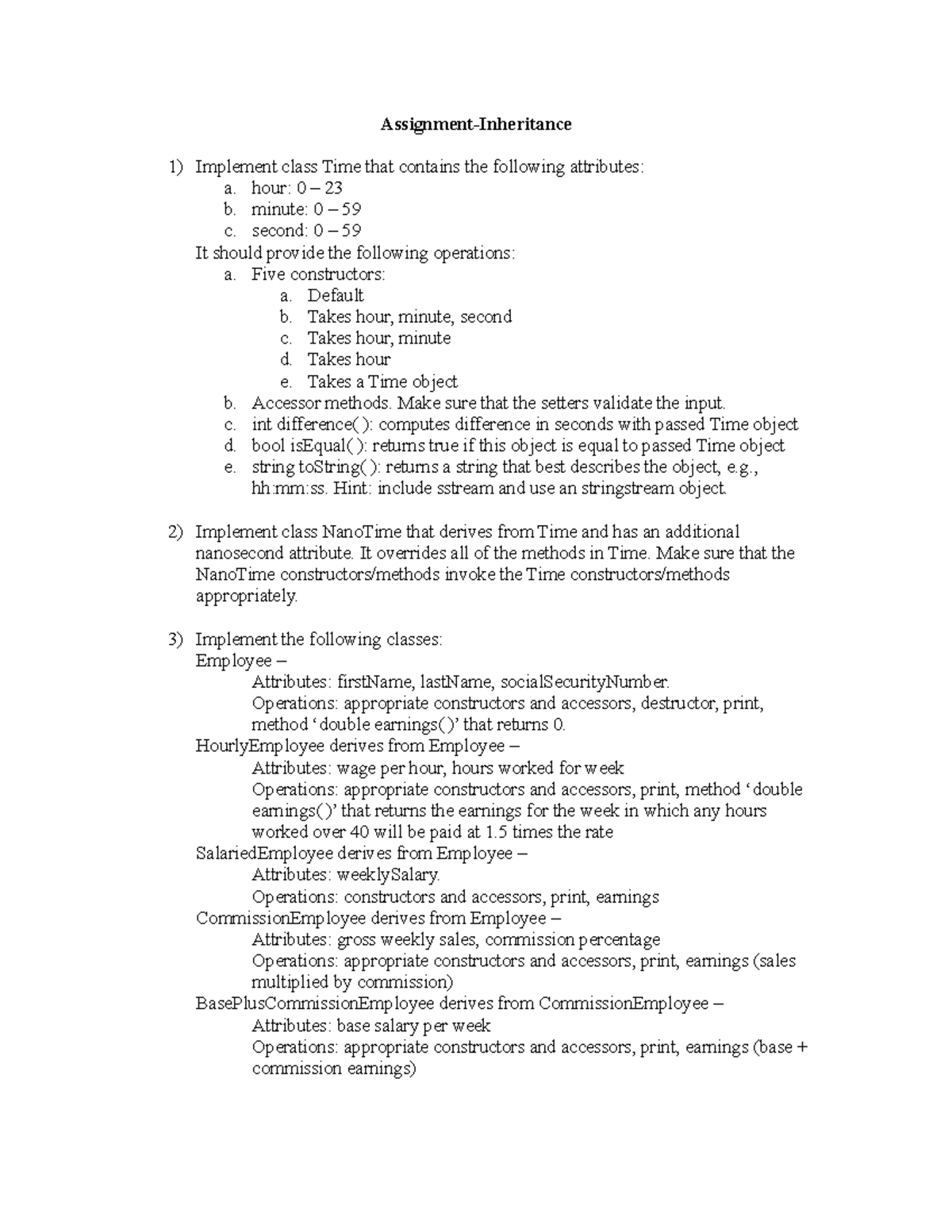 Assignment 10 - Assignment-Inheritance Implement class Time that ...
