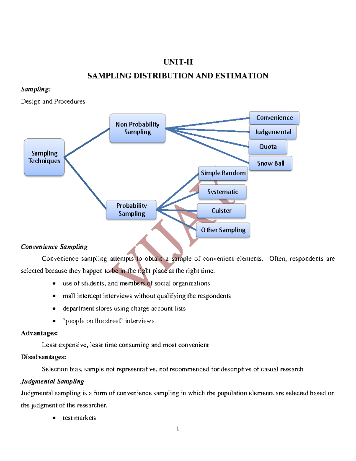 Unit 2 Mba Lecture Notes Unit 2 Unit Ii Sampling Distribution And Estimation Sampling