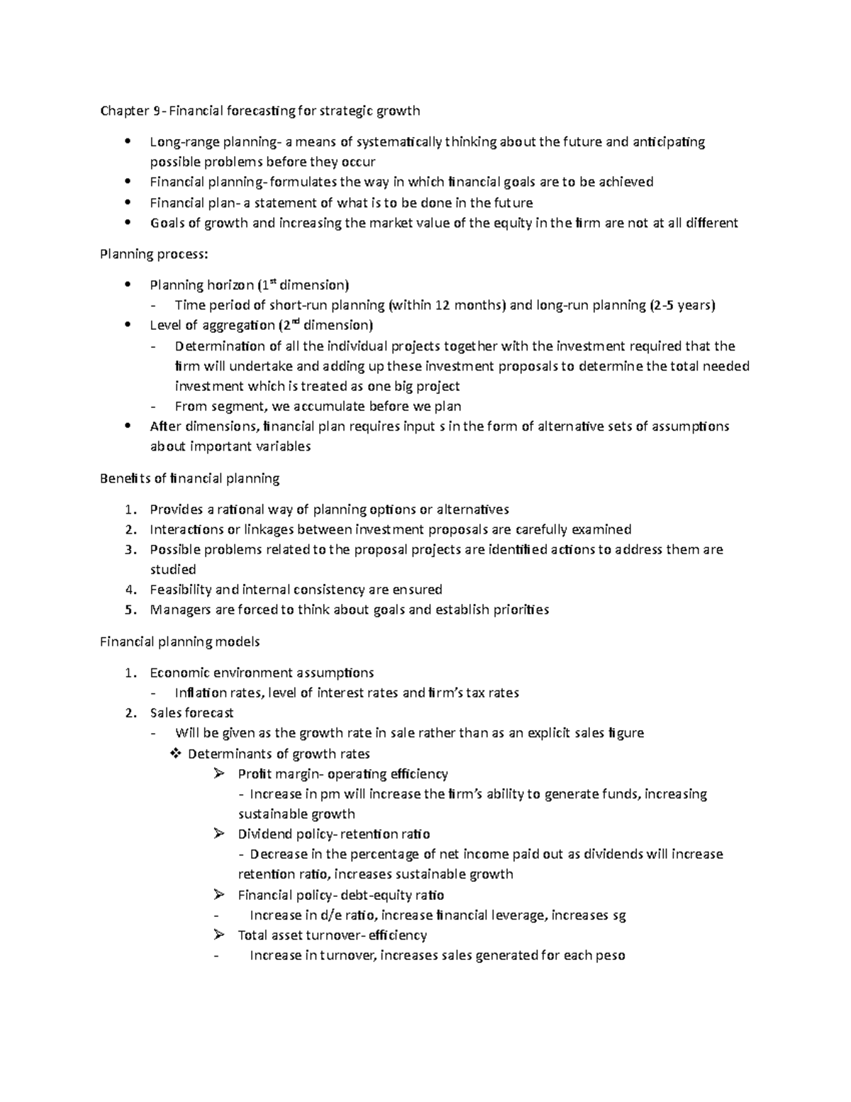 Chapter 9 - notes - Chapter 9- Financial forecasting for strategic ...