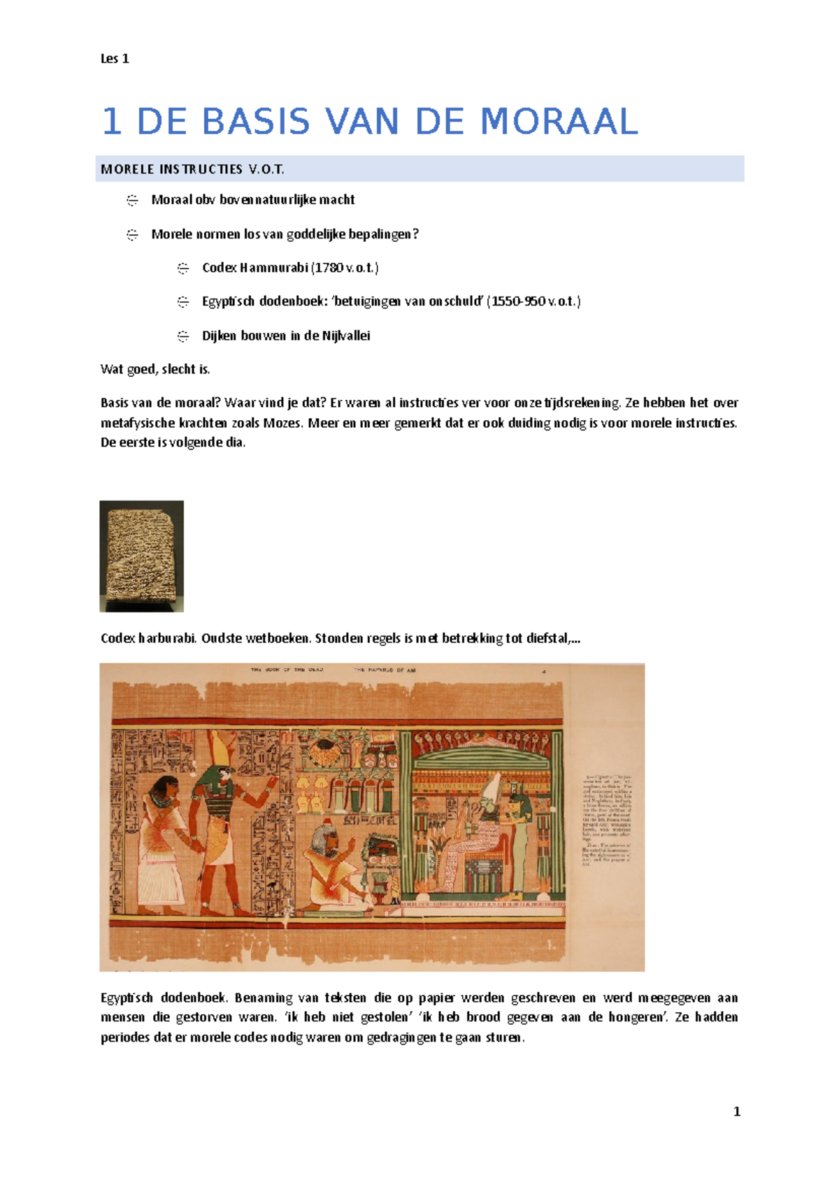 Lessen - 1 DE BASIS VAN DE MORAAL MORELE INSTRUCTIES V.O. ̶̶ Moraal obv ...