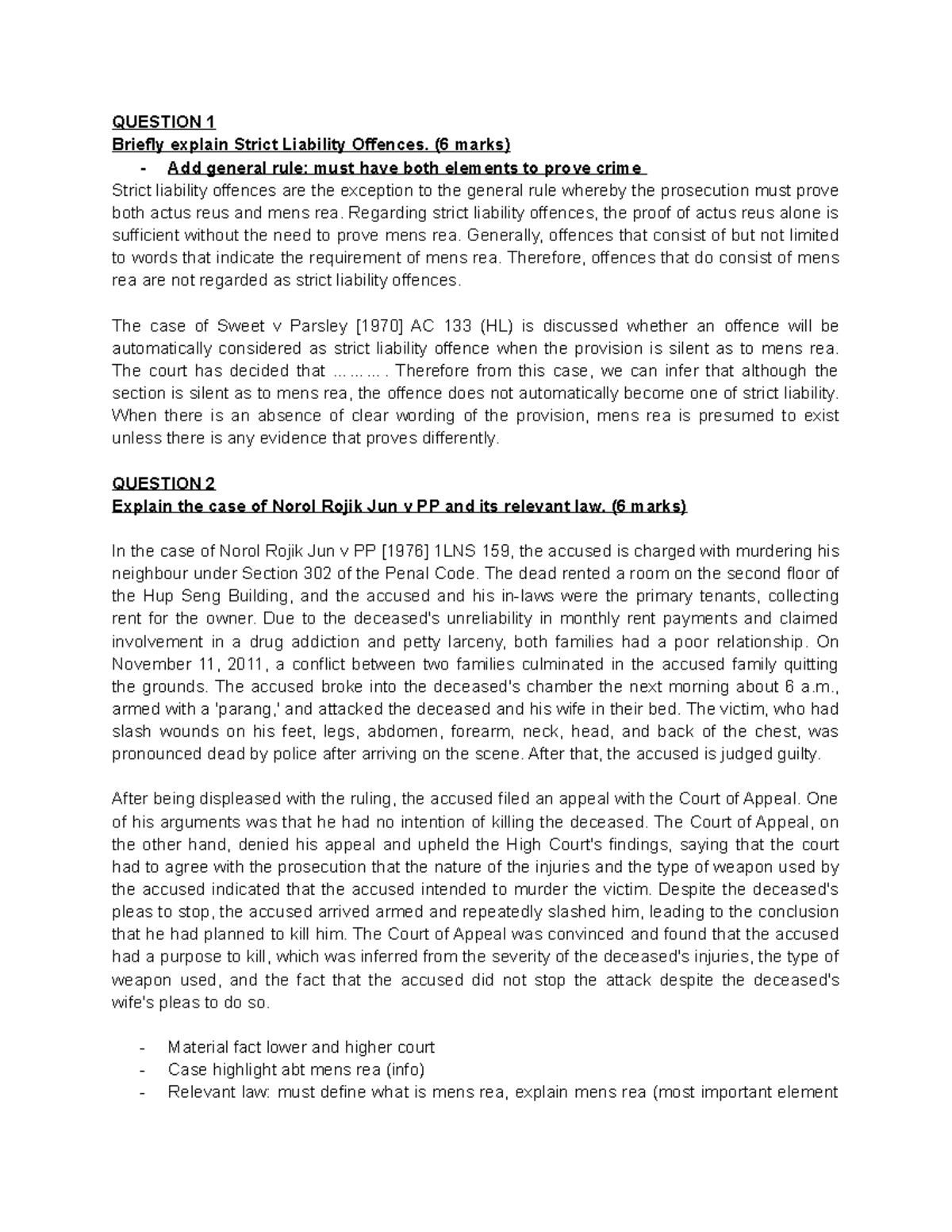 LAW 083 - Tutorial 7 - QUESTION 1 Briefly explain Strict Liability ...