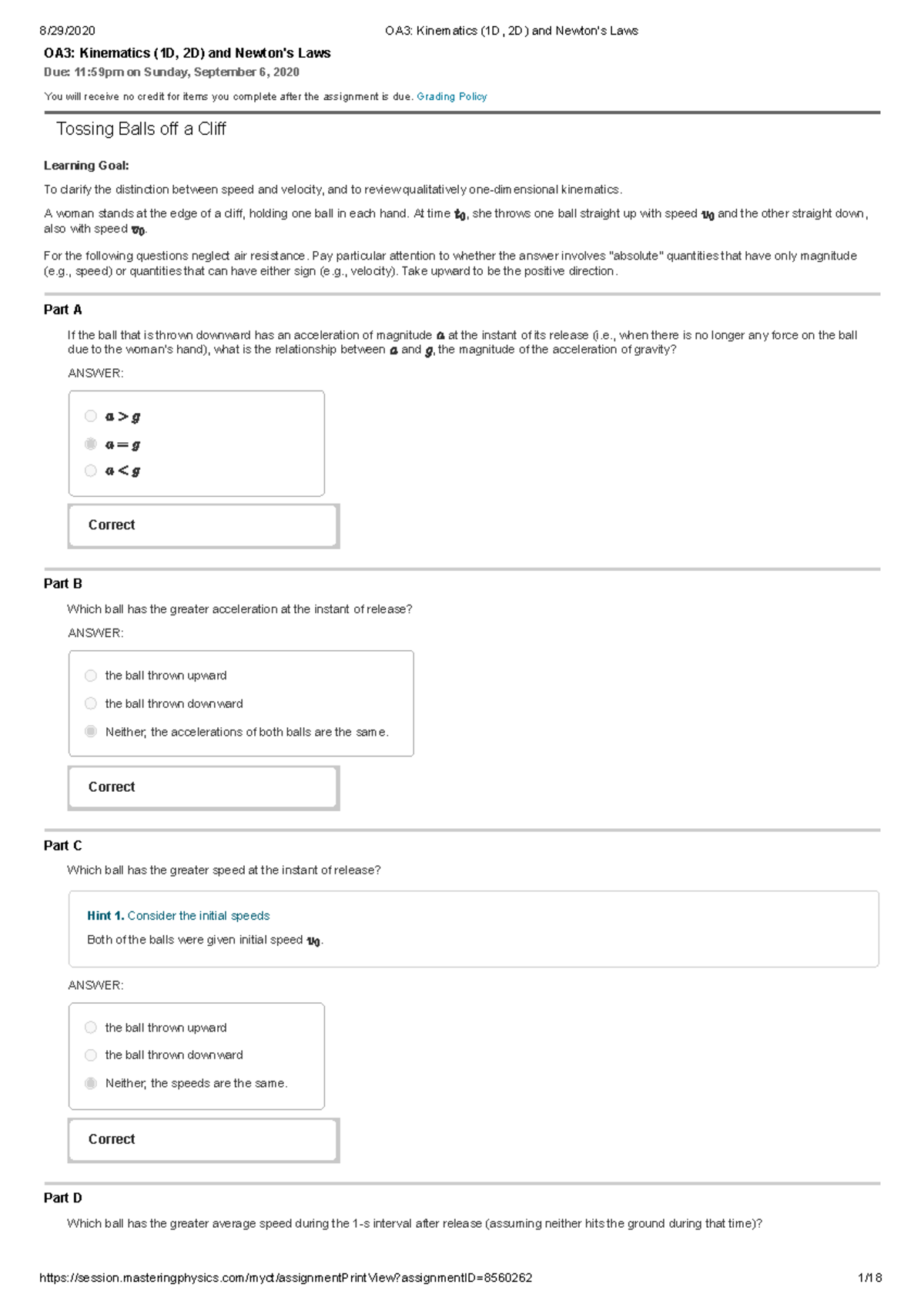 OA3 Kinematics (1D, 2D) and Newton's Laws - - Studocu