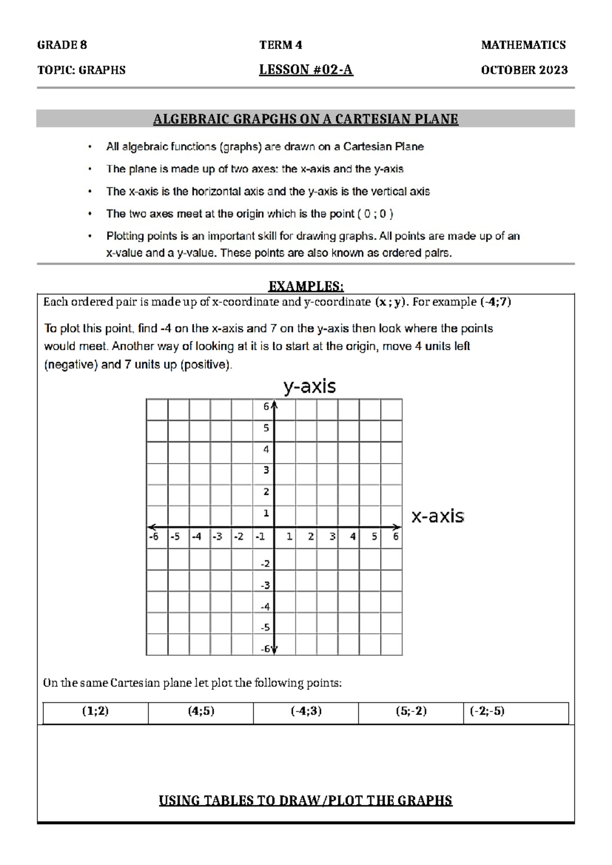GR 8- Graphs Lesson 2-A - LEARNER NOTES AND WORKSHEETS - GRADE 8 TERM 4 ...