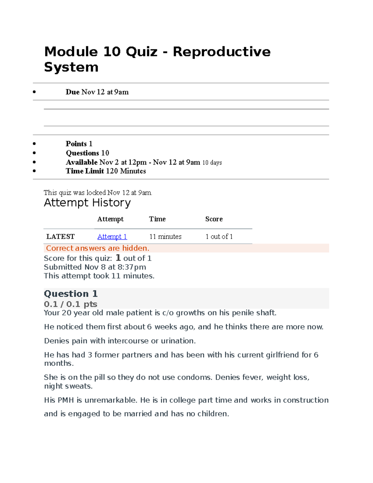 Reproductive System Health Assessment Quiz - Module 10 Quiz ...