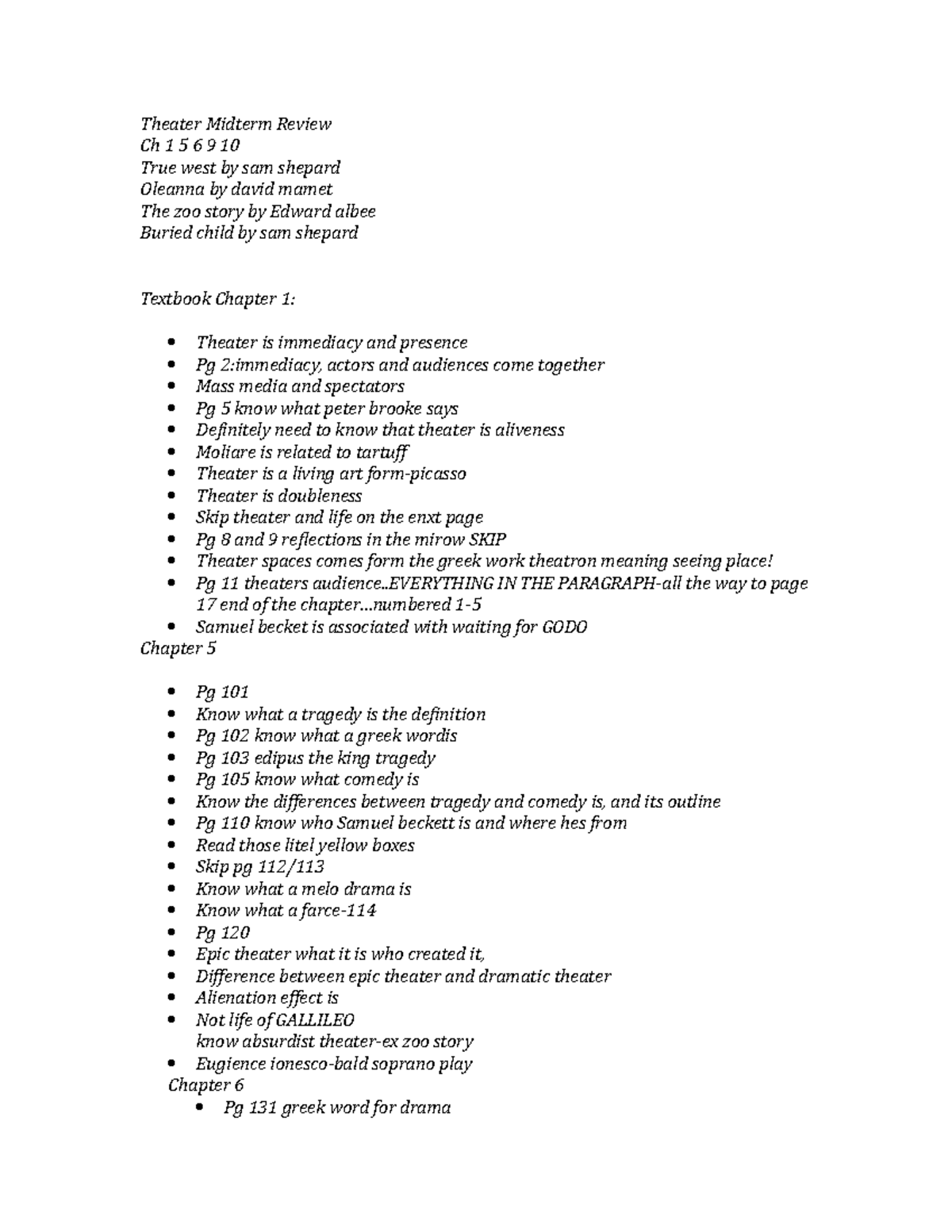 Theater Midterm 3 - IN THE PARAGRAPH-all the way to page 17 end of the chapter.. 1- Samuel ...