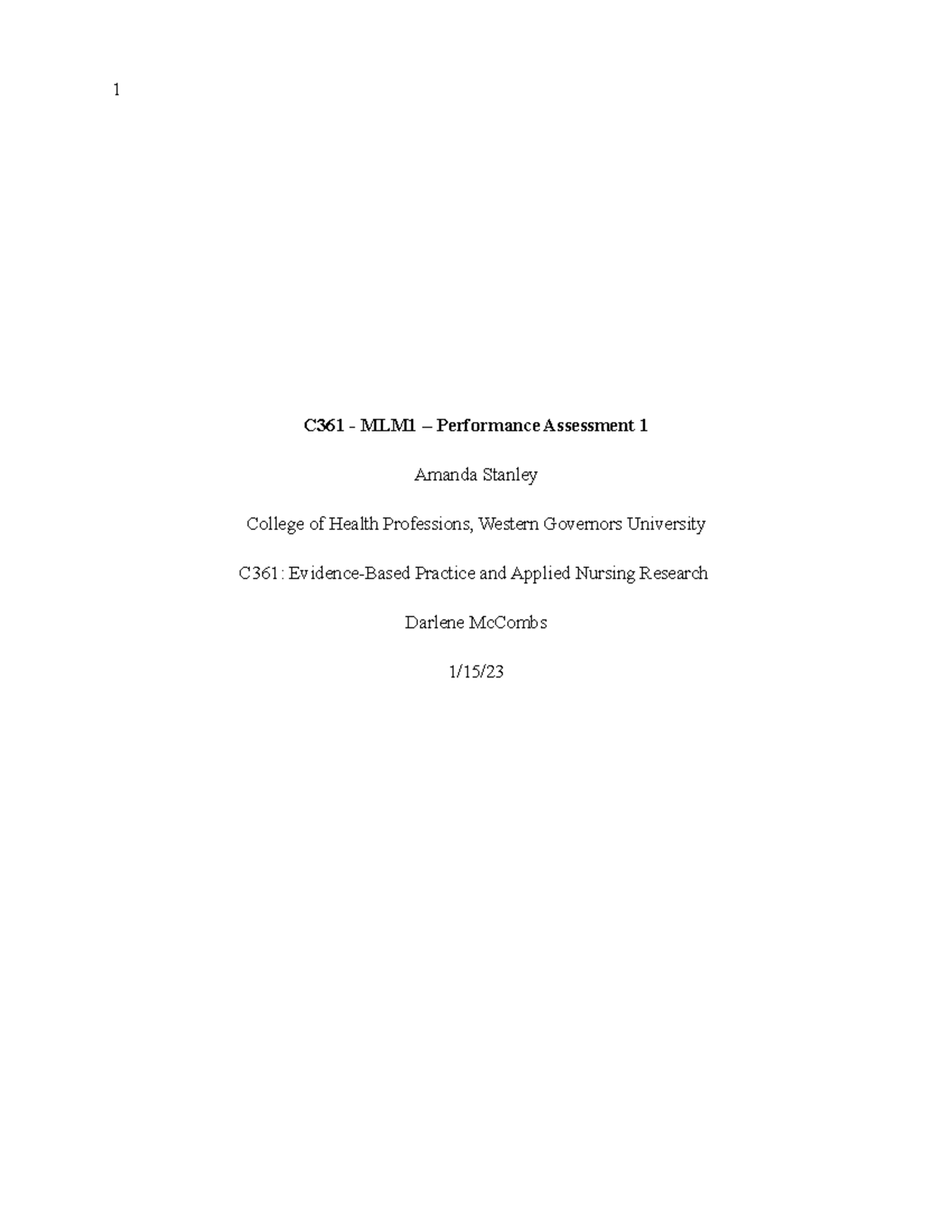 C361 - MLM1 - Finished - TASK 1 - C361 - MLM1 – Performance Assessment ...