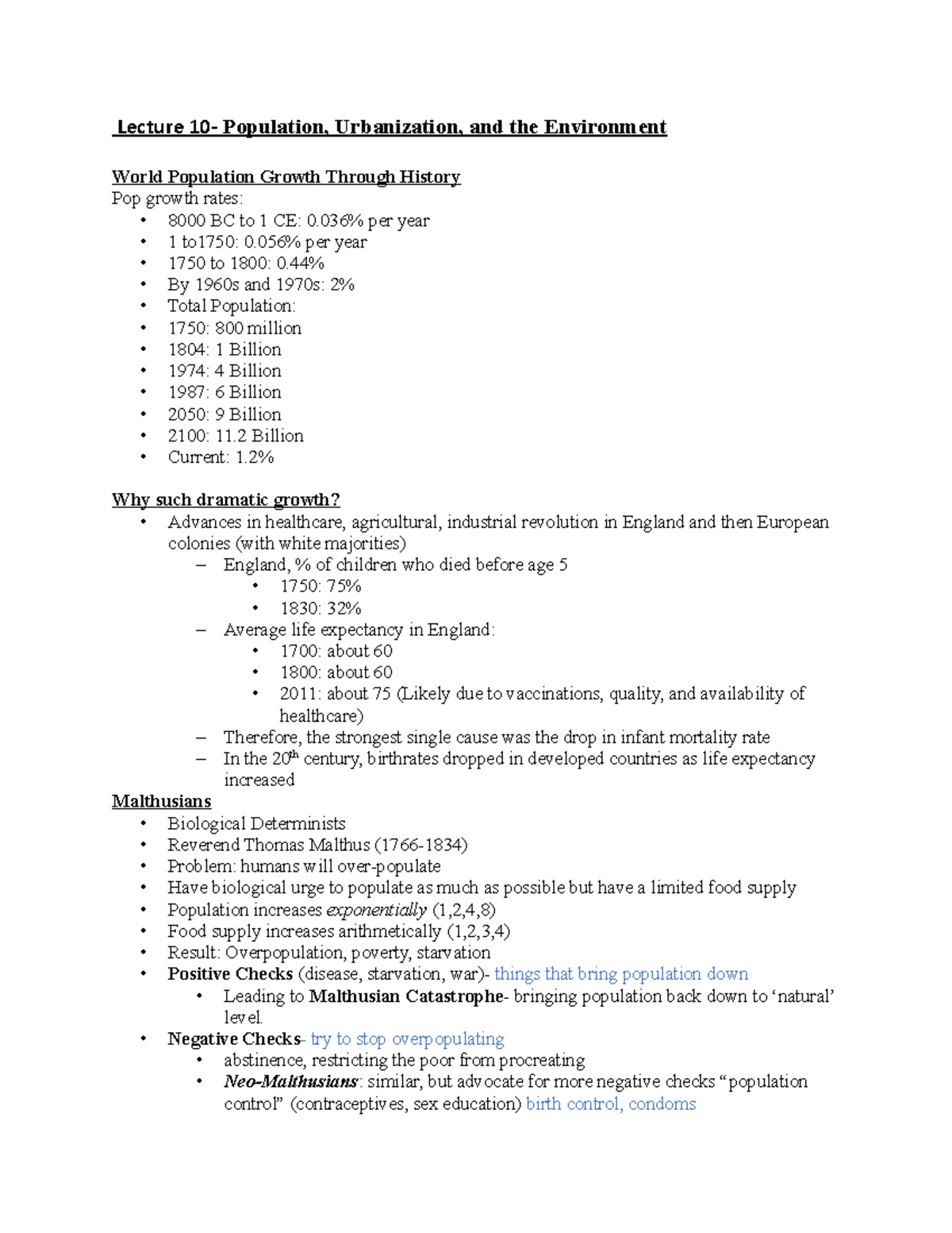 Lecture 10- Population, Urbanization, and the Environment - Negative ...