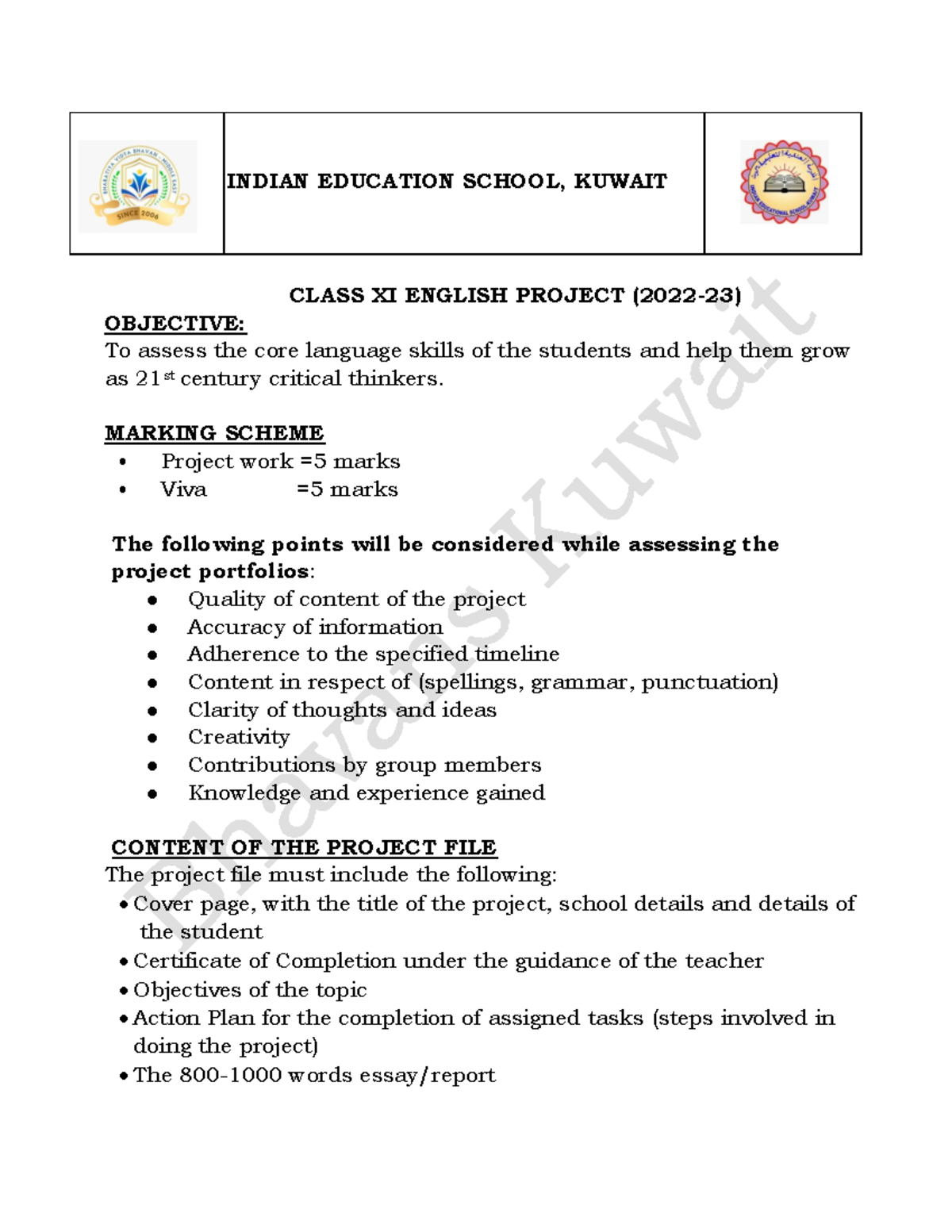 G11 Project WORK - Nothing much - INDIAN EDUCATION SCHOOL, KUWAIT CLASS ...