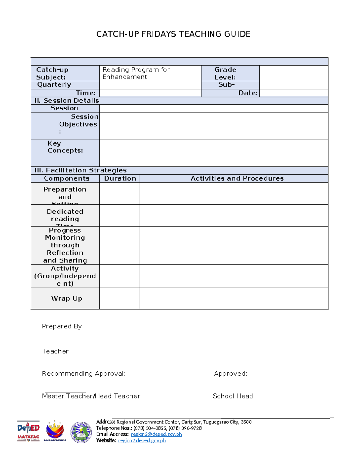 Catch UP Fridays Teaching Guide Template - CATCH-UP FRIDAYS TEACHING ...