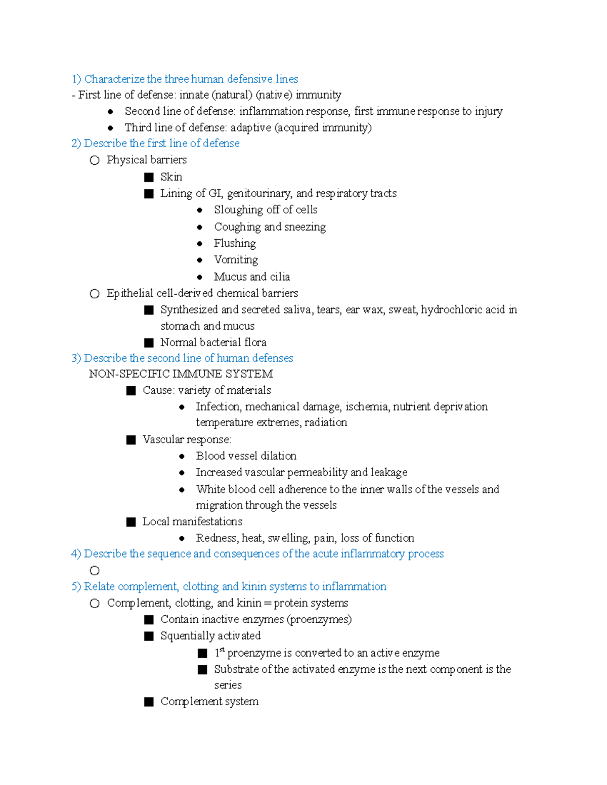 Patho objectives 5: lines of defense - Characterize the three human ...