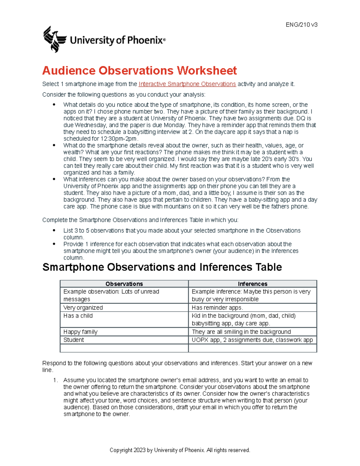 Eng210 v3 wk1 audience observations worksheet Meranda Ramsey - ENG/210 v Audience Observations ...