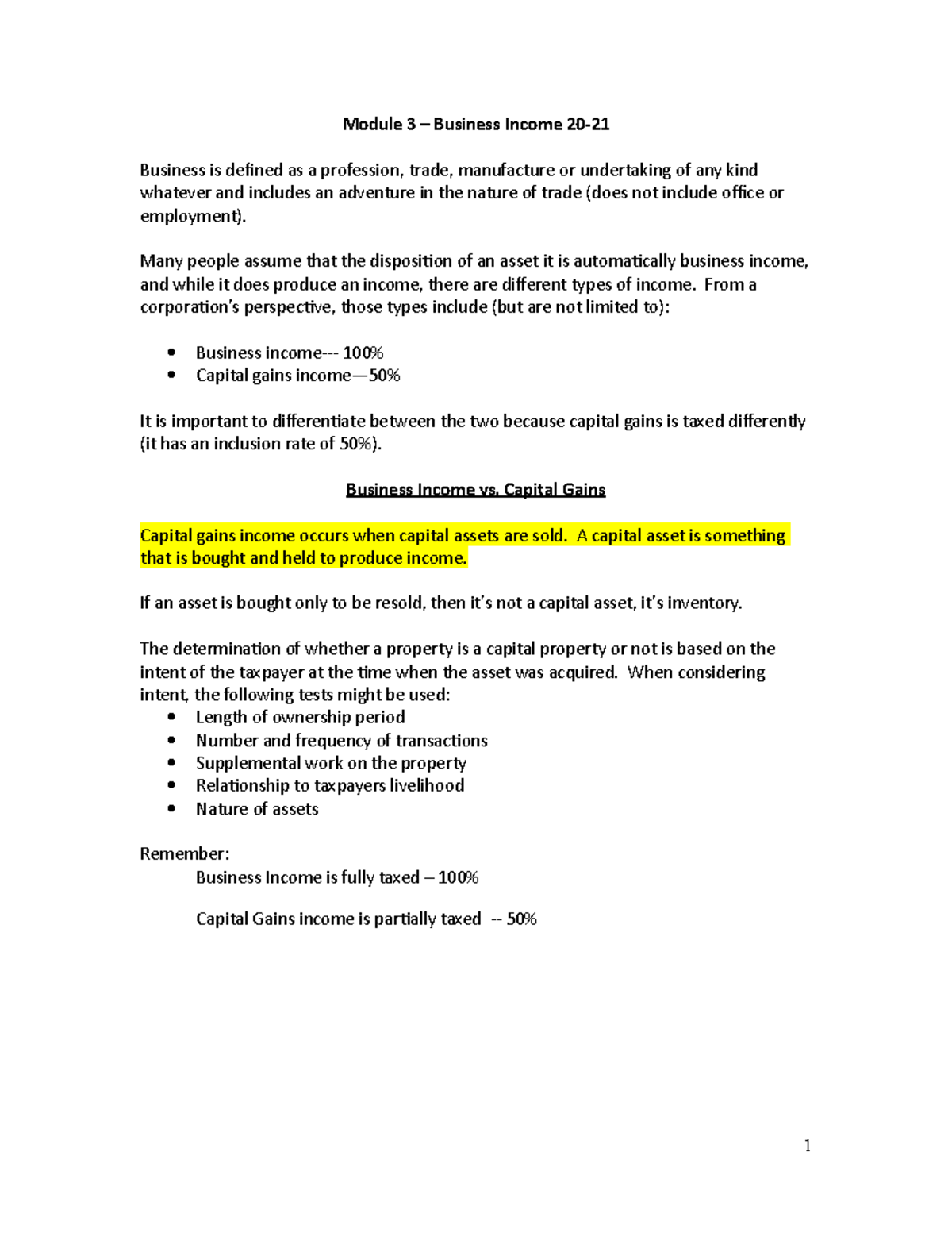 Module 3 Notes - Module 3 – Business Income 20- Business is defined as ...
