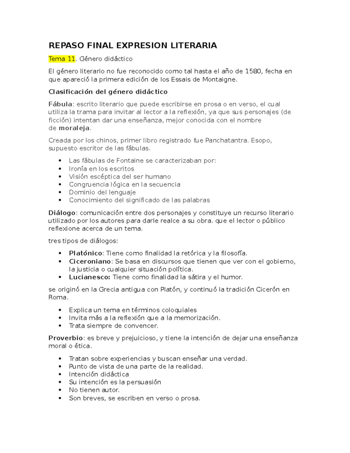 Repaso Final Expresion Literaria - REPASO FINAL EXPRESION LITERARIA ...