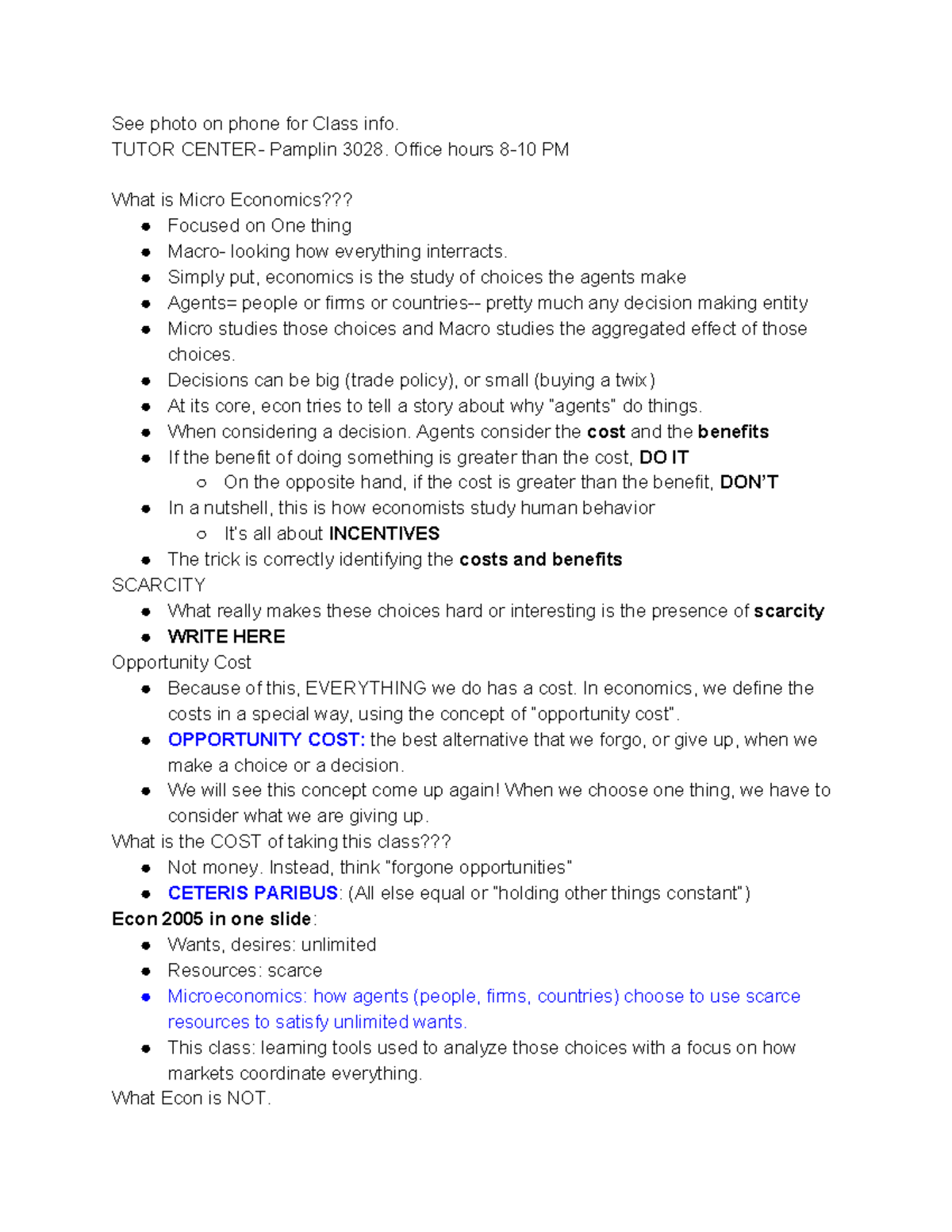 Notes FOR TEST 1 - Steve Trost's Econ 2005 Class - See photo on phone ...