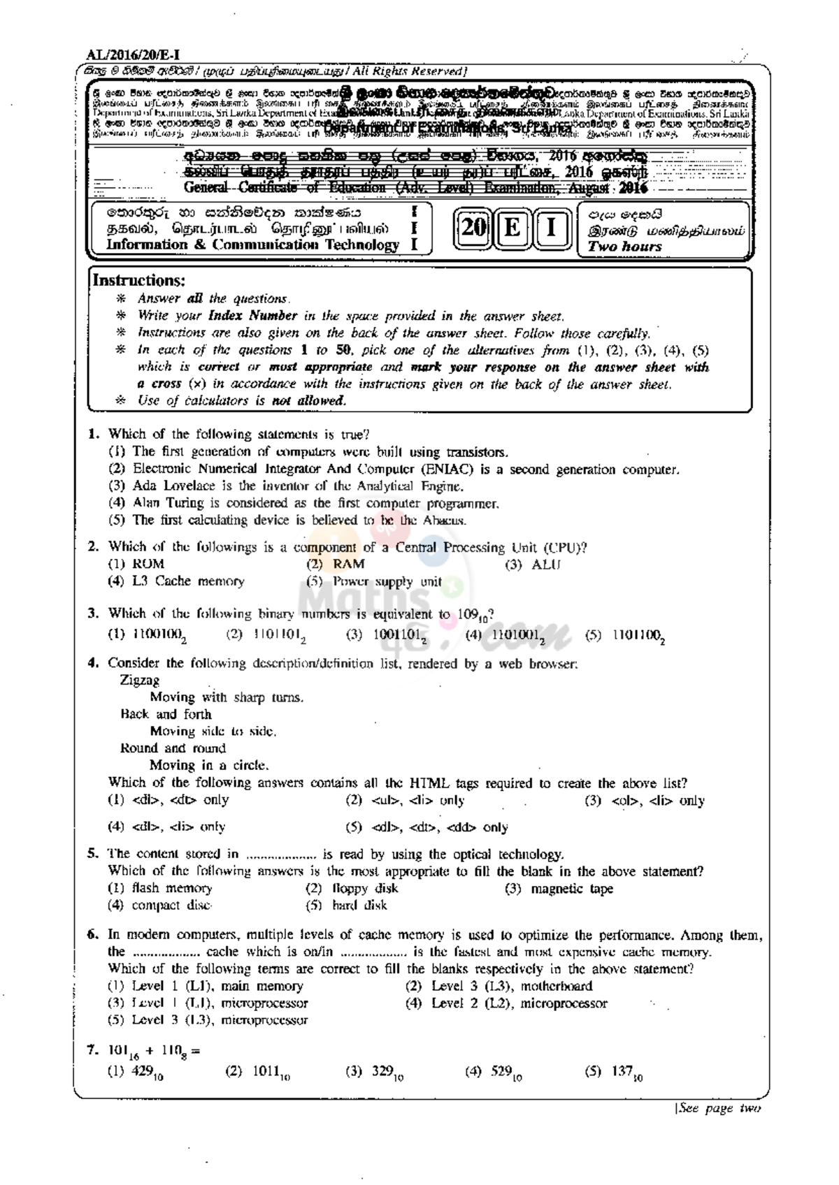 Advanced Level ICT 2016 - English Medium - EDU4SIT - Studocu
