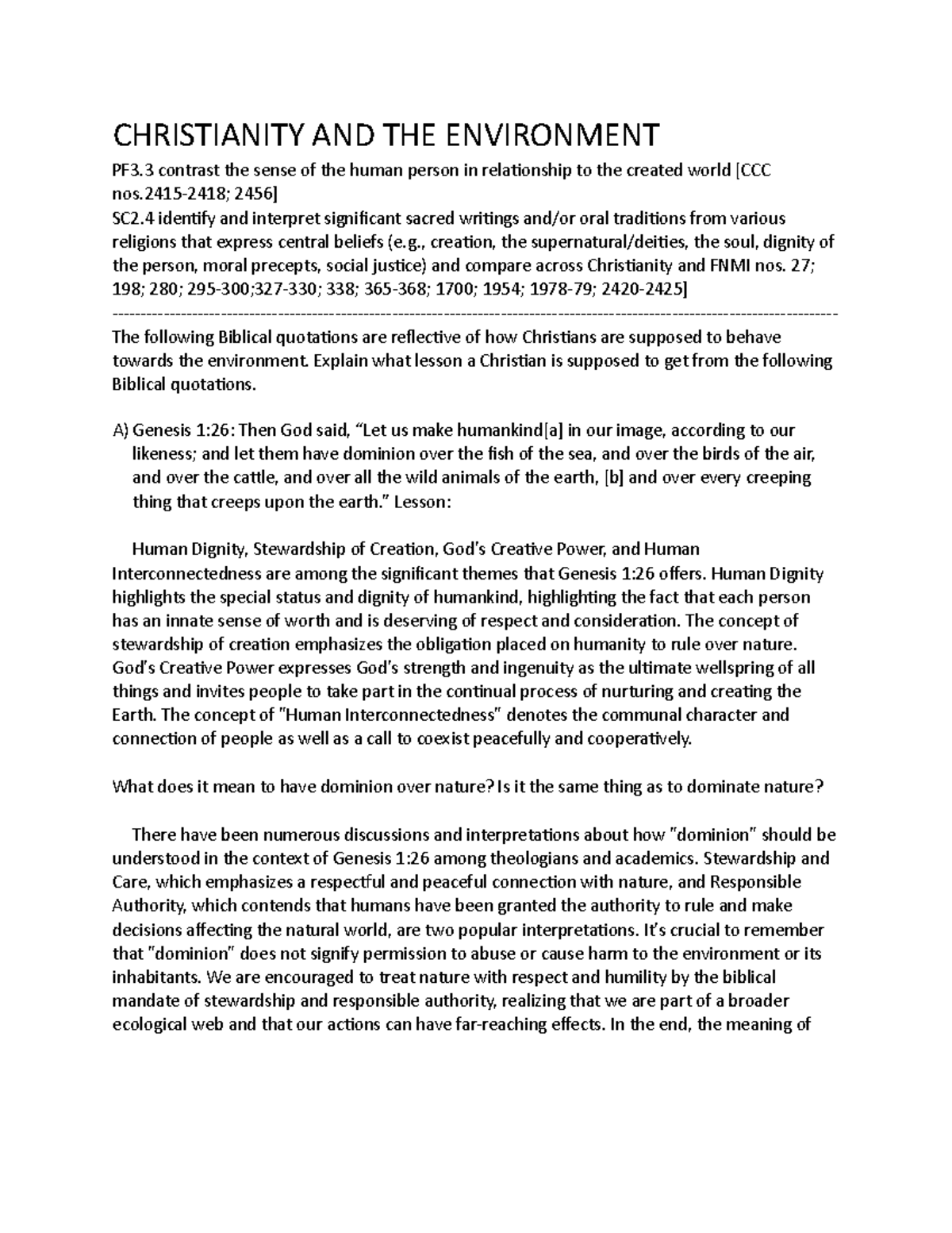 Christianity and the Environment - CHRISTIANITY AND THE ENVIRONMENT PF3 ...