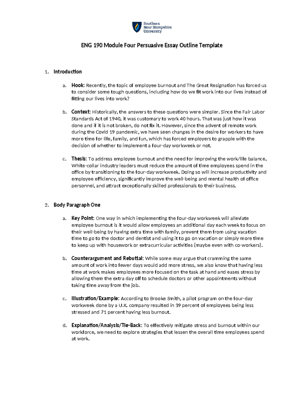ENG 190 Module Four Persuasive Essay Outline Template - Hook: Recently ...