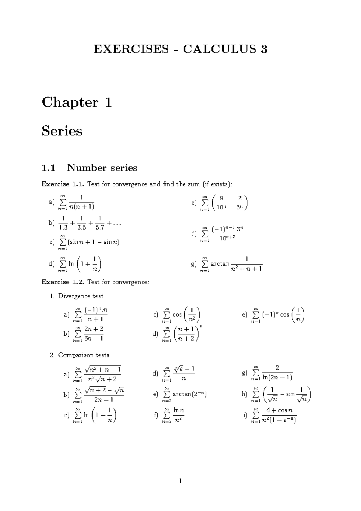 GT3 MI1134E - GT3 - EXERCISES - CALCULUS 3 Chapter 1 Series 1 Number ...