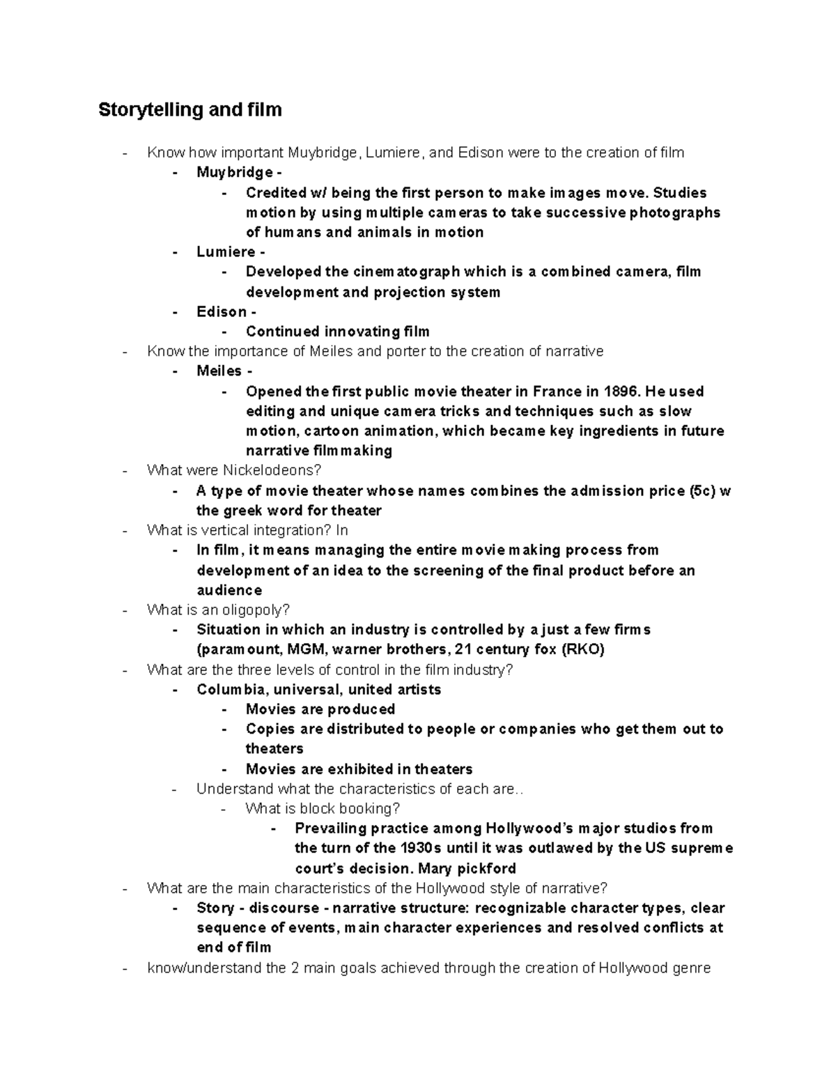 Study guide #2 review - Storytelling and film Know how important ...