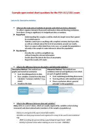 4. Fourth lecture - Example open‐ended short questions for the PSY‐1511 ...