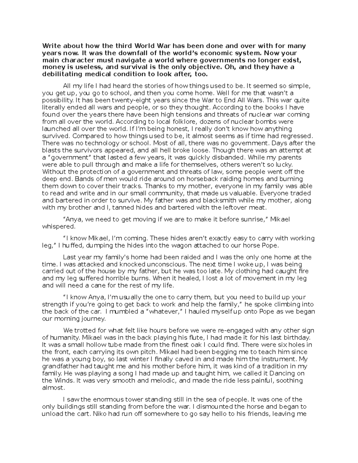 Workshop 3- Writing Workshop-2 - Write about how the third World War ...