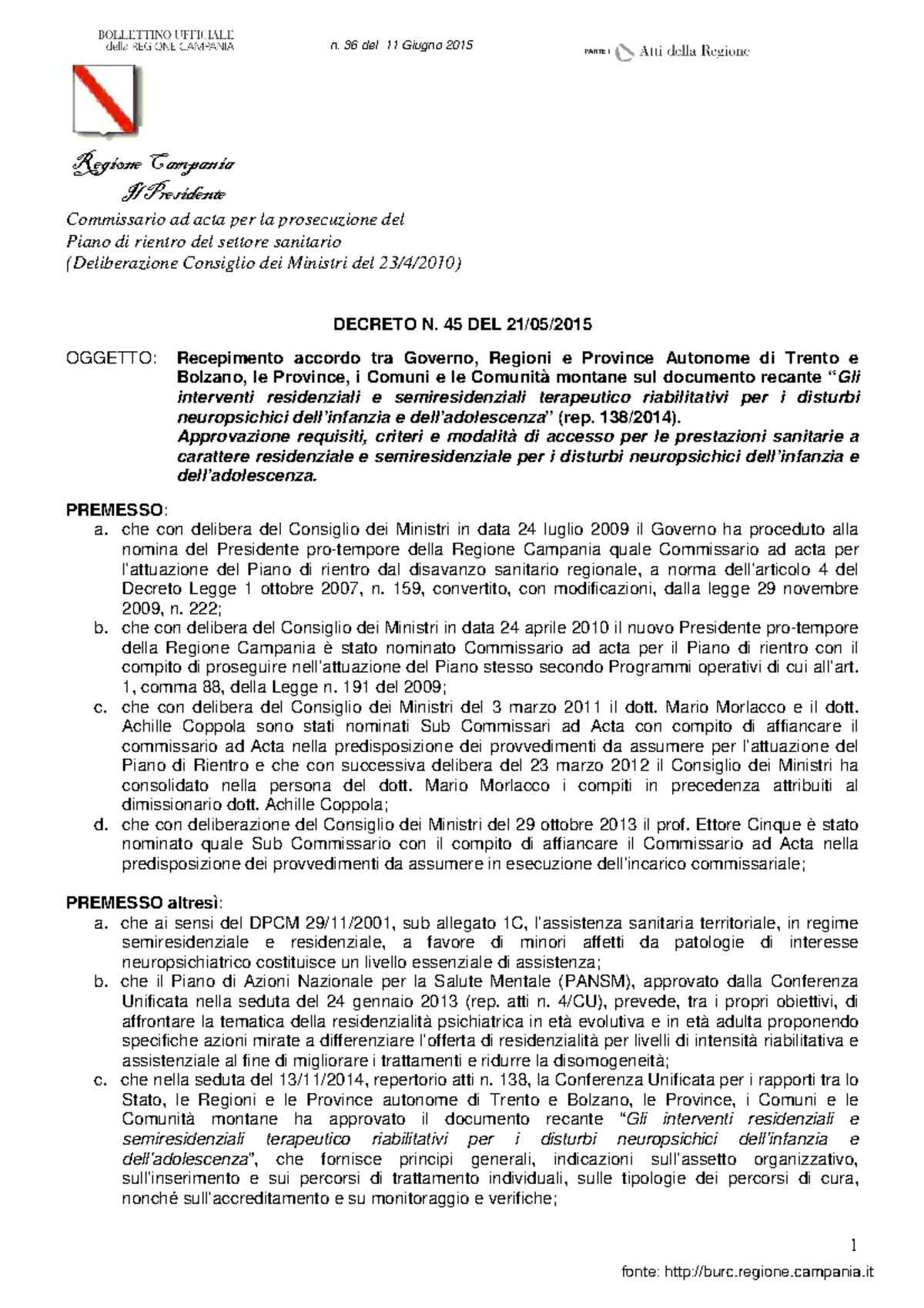 Decreto n. 45 del 21 - COMUNITA' PSICHIATRICHE - Commissario ad acta ...