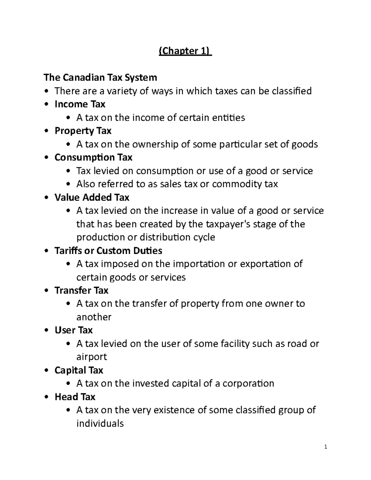 Class Lecture Notes (Tax - ch 1 and 3) May 11, 2022 - (Chapter 1) The ...