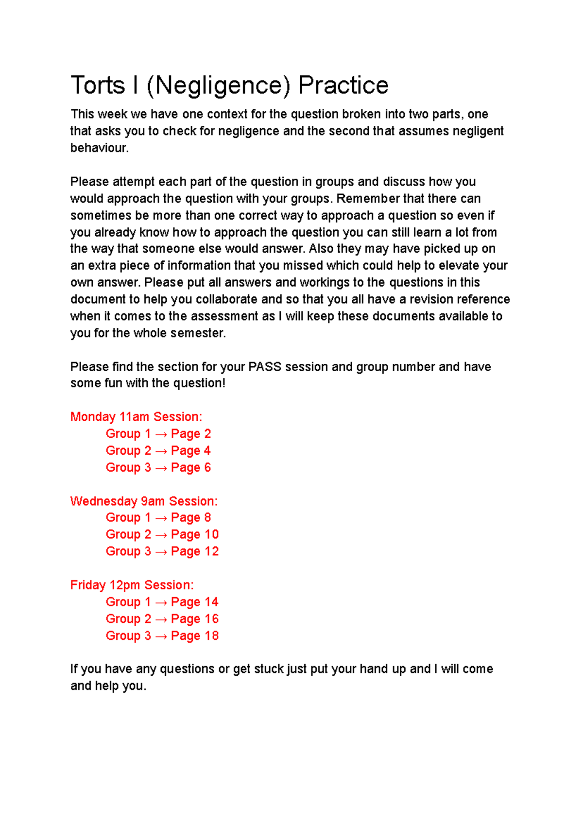 Week 9 Pass Practice Questions - Torts I (Negligence) Practice This ...