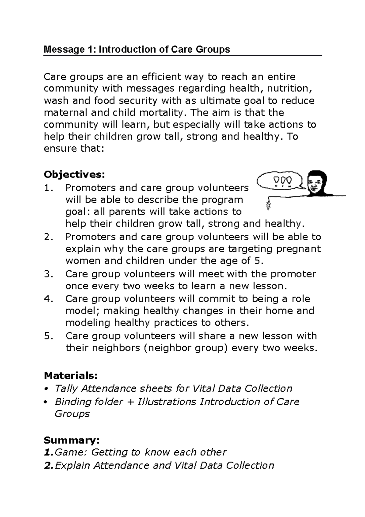 1 - Lesson plan English - Introduction Care Groups - Message 1 ...