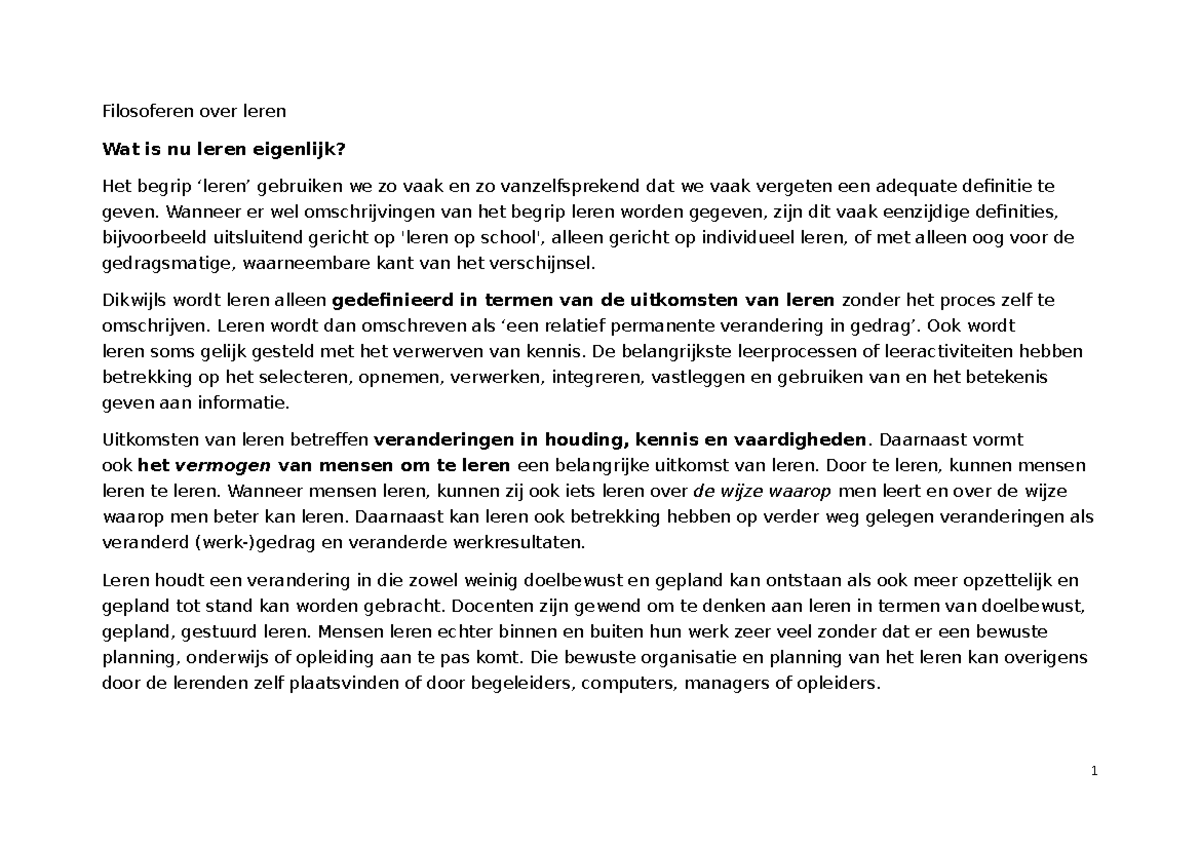 Leerpsychologie - Zelfstudiemodule samengevat - Filosoferen over leren ...