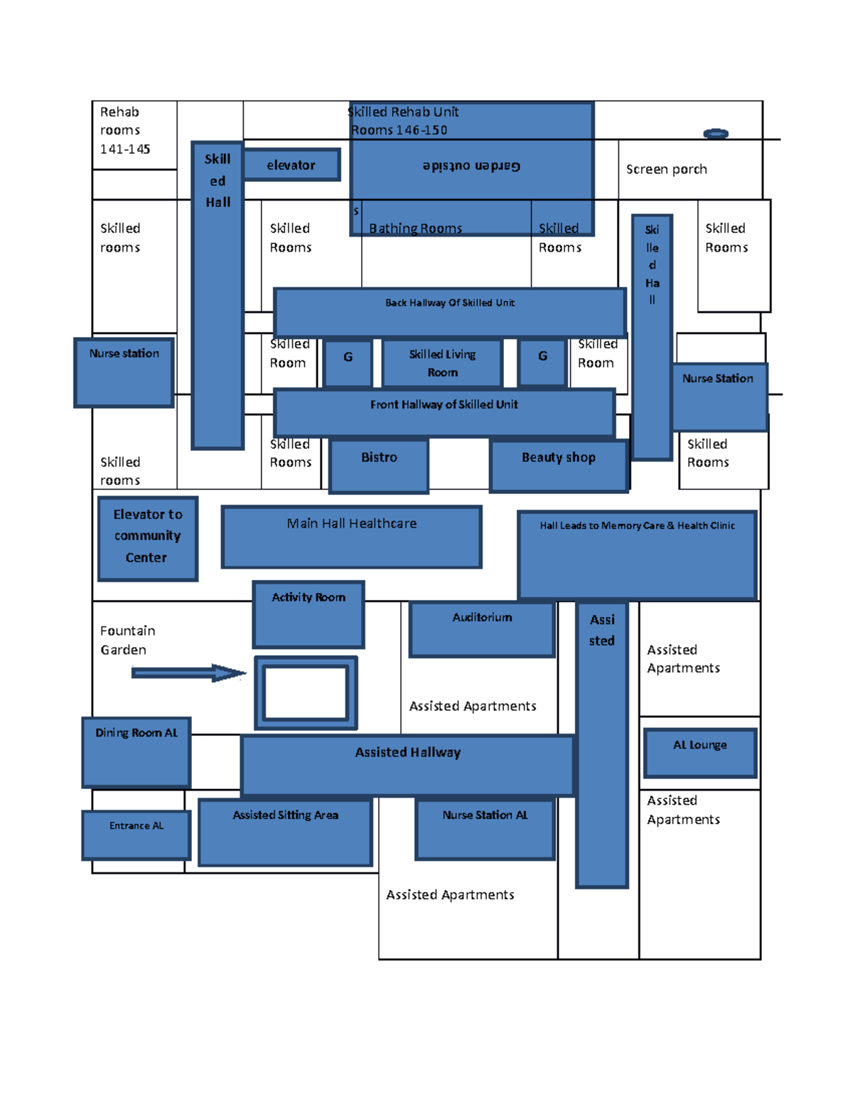 Map of Healthcare - Garden outside Rehab rooms 141- Skilled Rehab Unit ...