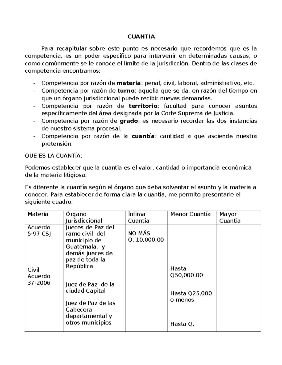 Cuantía - CUANTIA Para recapitular sobre este punto es necesario que ...