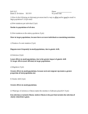 Week 6.2 worksheet key - Evolution BIO 393 Week 6 worksheet /5 points ...