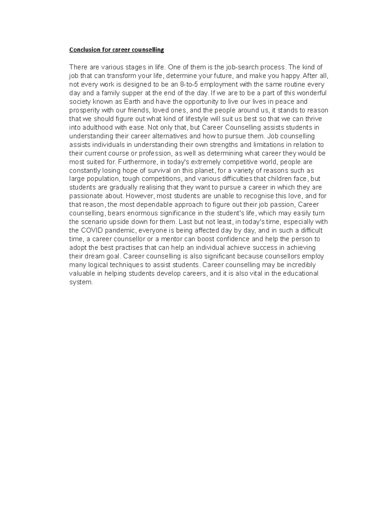 Conclusion counselling career - Conclusion for career counselling There ...