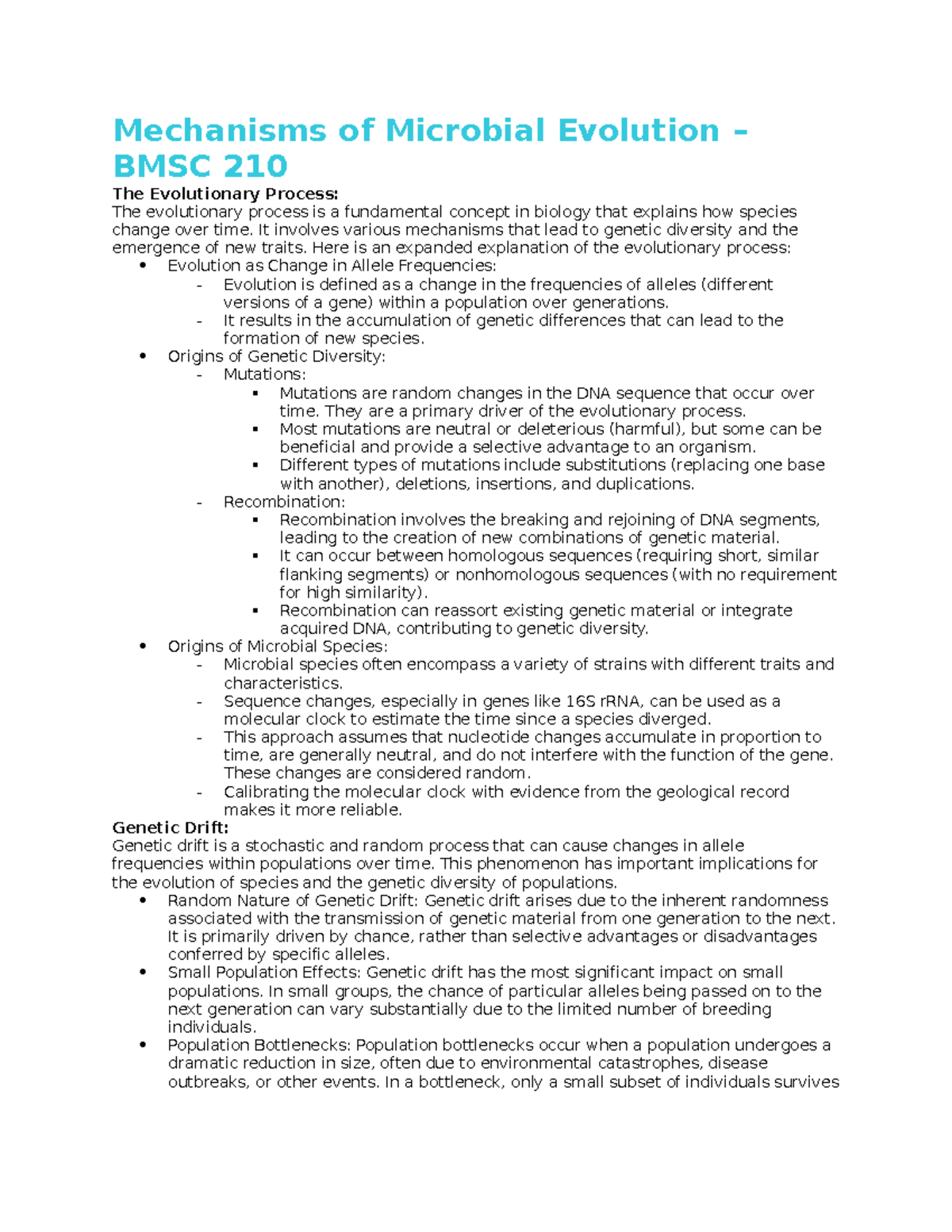 Mechanisms of Microbial Evolution - BMSC 210 - Mechanisms of Microbial ...