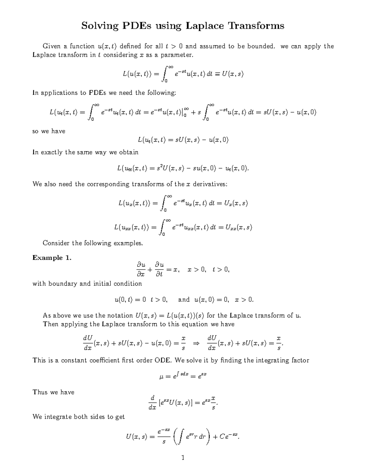 Laplace trans pdes 09 - Solving PDEs using Laplace Transforms Given a ...